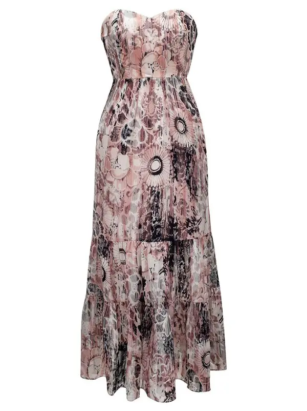 SMART AND JOY Bustier Abstract Floral Print Maxi Dress - Pink