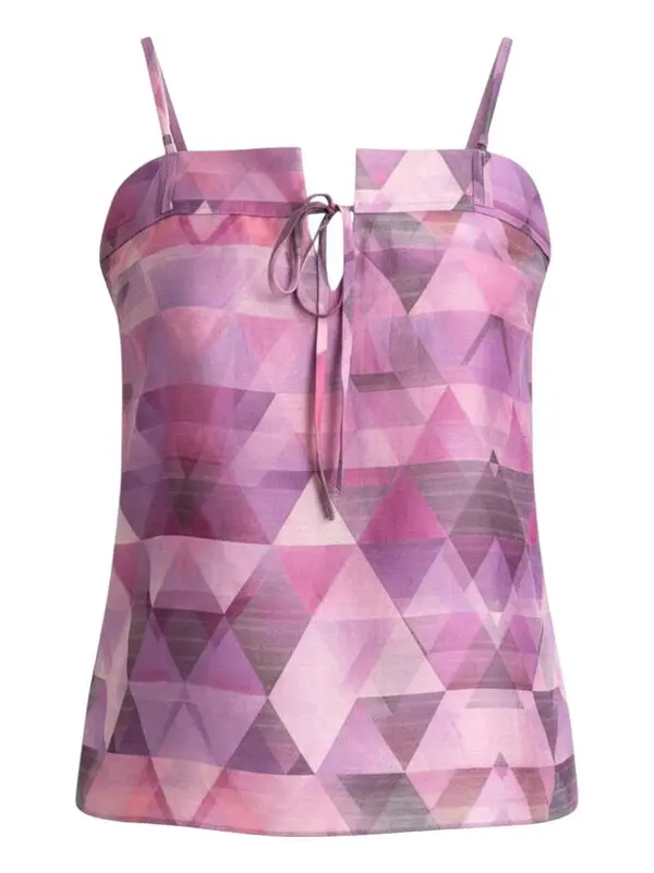 STOVARIA Tussar Silk Geometric Print Tie-front Camisole - Pink