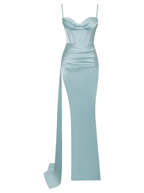 MISS CIRCLE NEW YORK Strappy Satin Corset Gown - Blue
