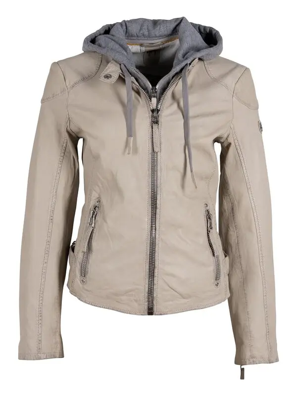 Mauritius Leather Jacket With Zip-out Insert - Beige/black