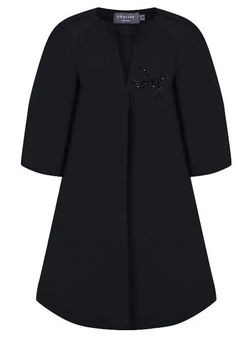 EXQUISE Sheer-sleeve Wrap Mini Dress - Black