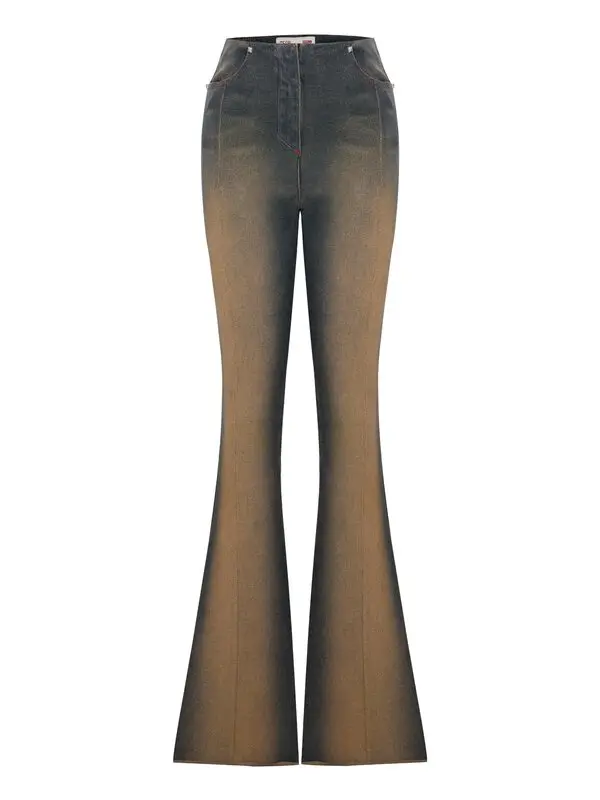 PCFG Coated Flare Pant - Blue/brown