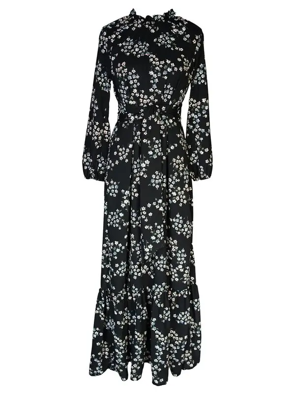 JENNAFER GRACE Floral Print Raglan Maxi Dress - Black/white