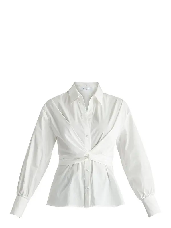 PAISIE Wrap-tie Waist Shirt - White