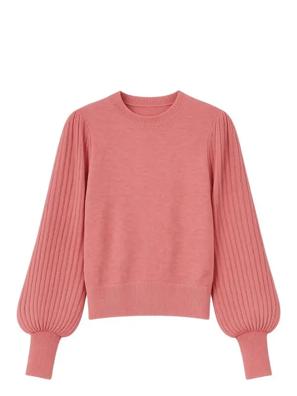 YUMI Knitted Balloon Sleeve Jumper - Pink