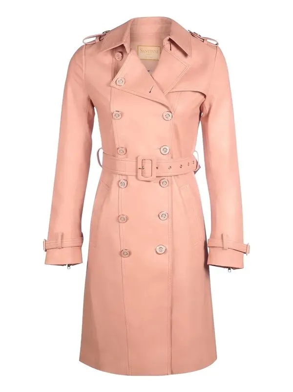 SANTINNI Belle Du Jour Leather Trench Coat - Rose Gold
