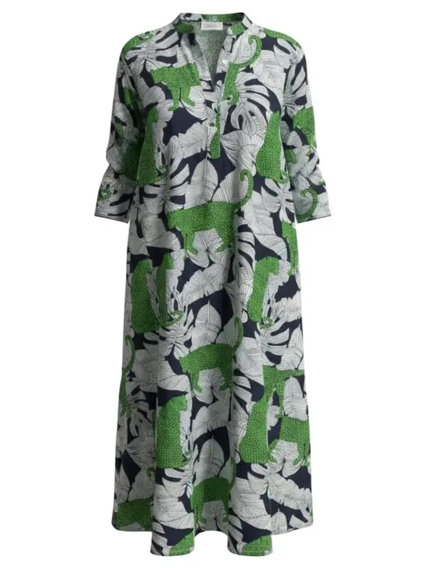MARY MARSHMALLOW Classic Kurta Jungle Leopard Dress - Green