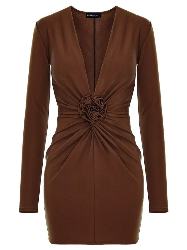 ROSERRY Mallorca Mini Dress With Rosette Detail - Brown