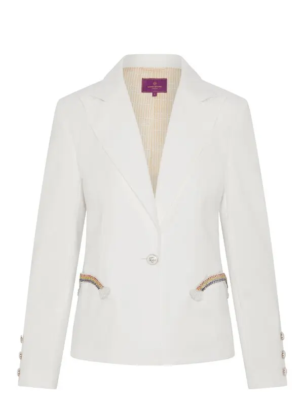 HOUSE OF KIND Beaded Blazer - White