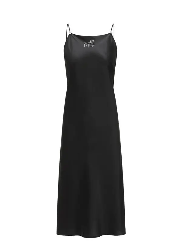 Not Just Pajama Diamond Poodles Silk Slip Dress - Black