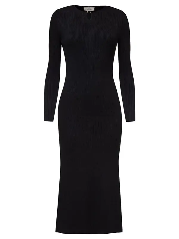PERALUNA Dorset Ribbed Knit Jumper Dress With Buckle Detail - Black