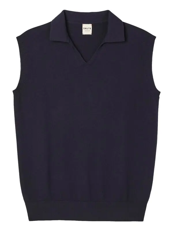 SALTS CASHMERE Polo Collar Knitted Tank - Blue