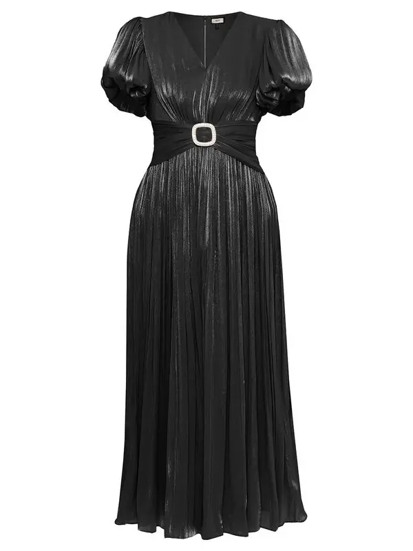 NISSA Crystal-embellished Chiffon Midi Dress - Black