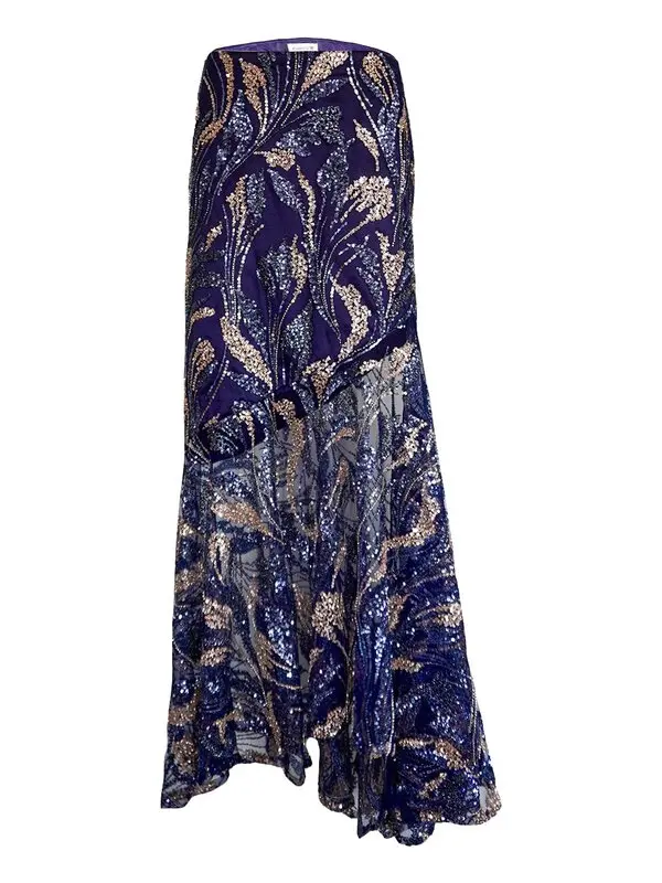 SVARINI Navy Sequin Mermaid Maxi Skirt - Silver/blue