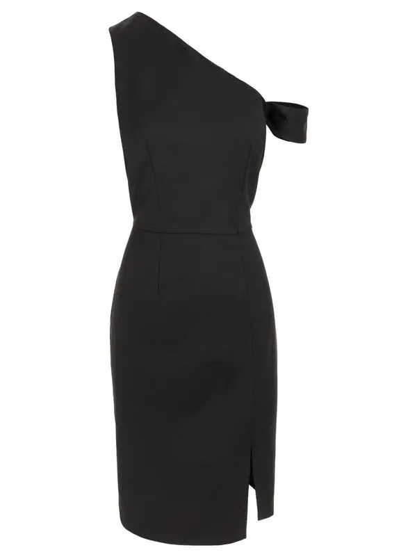 AVENUE N°29 Asymmetrical Neckline Bodycon Midi Dress - Black