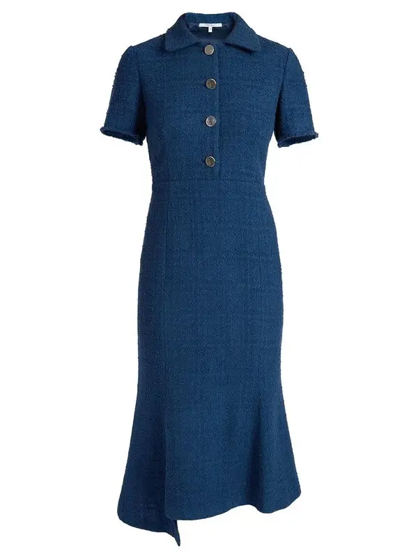 Santorelli Sahara Short Sleeve Tweed Midi Dress - Blue