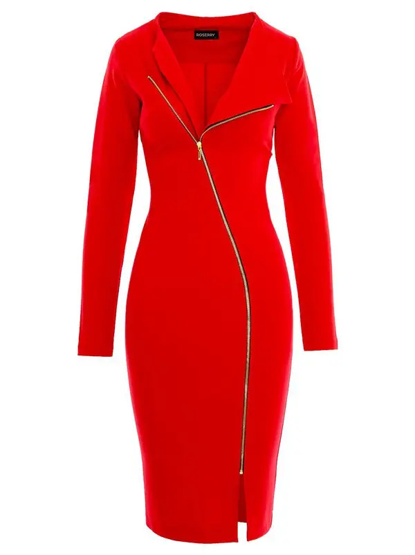 ROSERRY Zipped Long-sleeve Midi Dress - Red