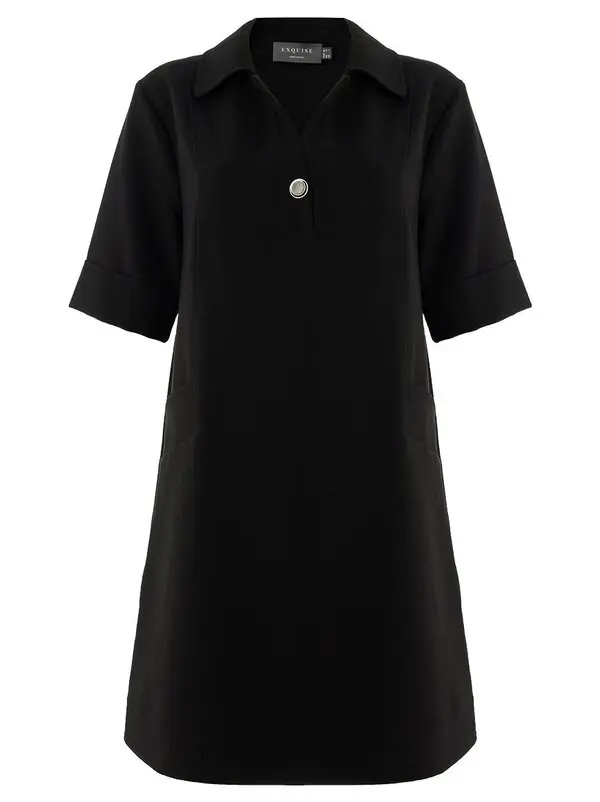 EXQUISE Regular Short Sleeve Shirt Dress - Black