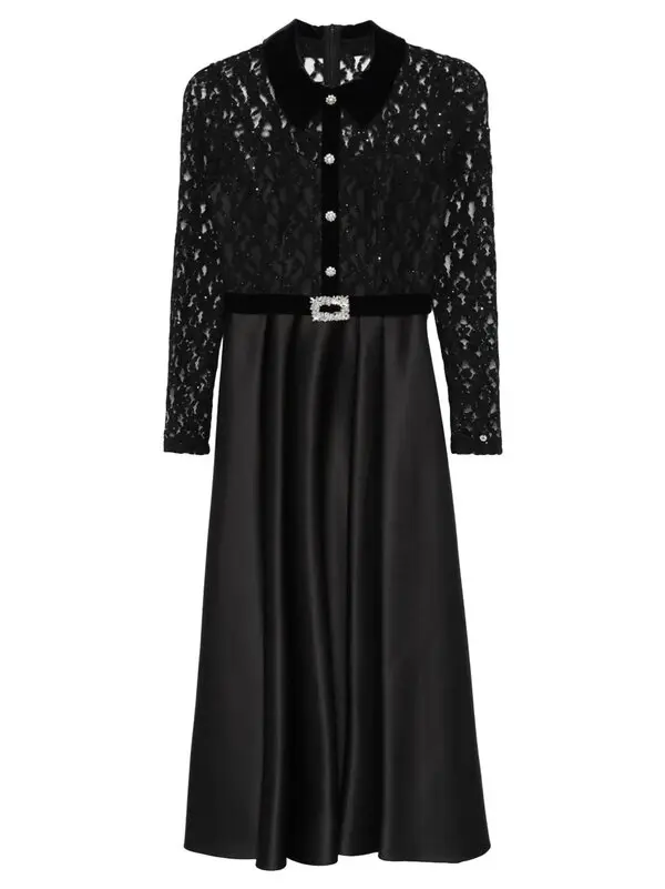 NISSA Crystal-embellished Taffeta Midi Dress - Black