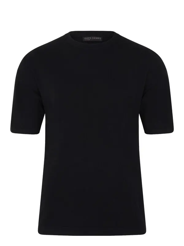 PAUL JAMES KNITWEAR Lightweight Cotton Ewan Oversized Knitted T-shirt - Black