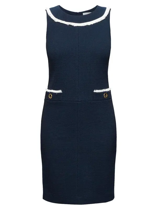 RUMOUR LONDON Emilia Cotton Tweed Dress With Fringed Neckline - Blue