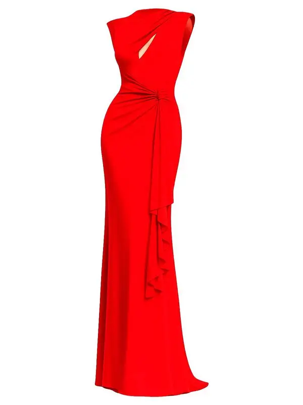 TANTRA SPAIN SL Long Dress With Draped Shoulder, Slit, And Bow - Red