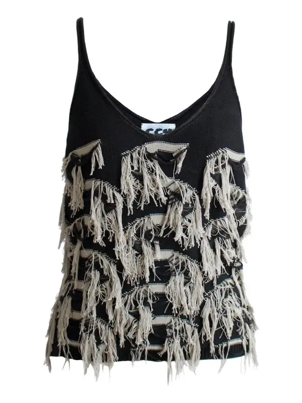 CCY CURRENCY Fringe Strap Top - Black