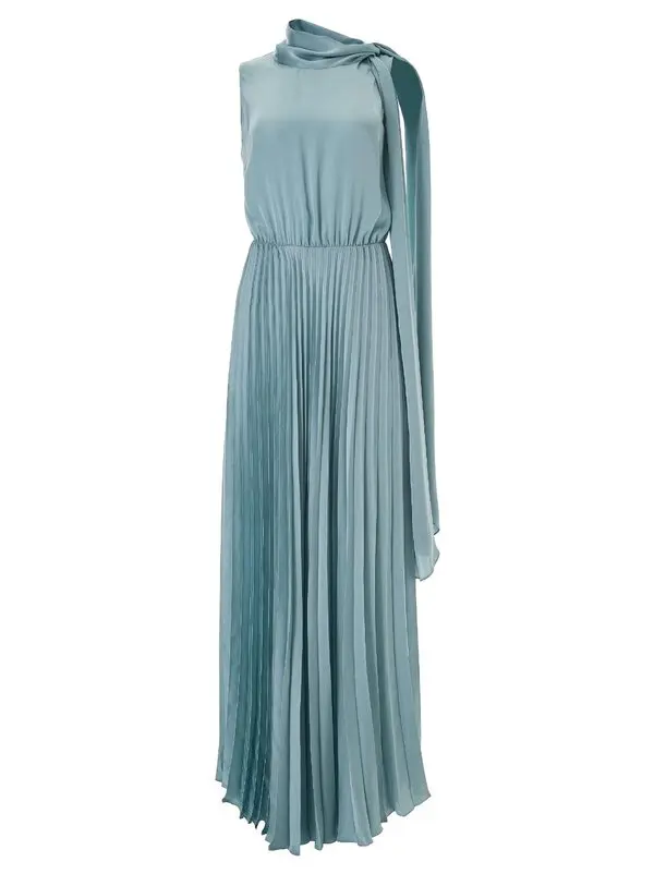 LITA COUTURE Pleated Maxi Dress With Tie Detail - Blue
