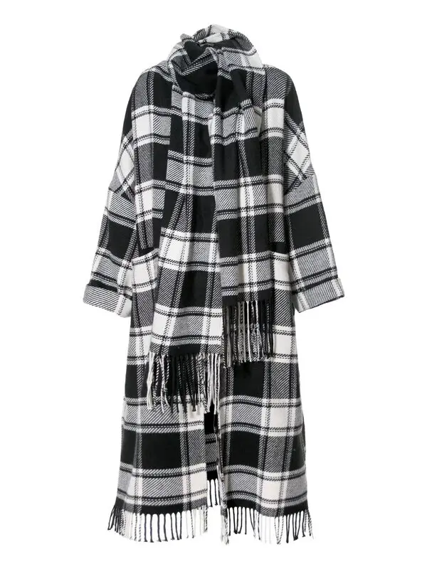 AGGI BY HALEWSKI Mischa Domino Plaid Overcoat With Scarf - Grey