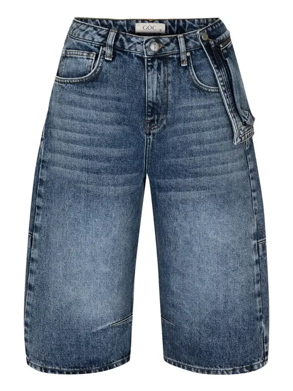 GOC DENIM Longline Denim Shorts With Detachable Pouch - Blue
