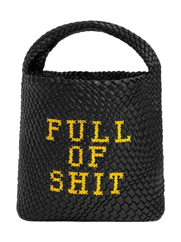 LILLY LOVES Embroidered Woven Bucket Bag - Black