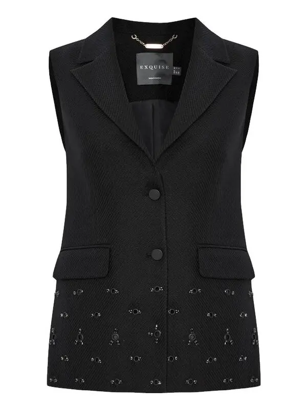 EXQUISE Embroidered Regular Vest - Black