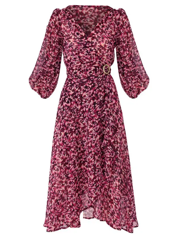 SACHA DRAKE Zora Feather Print Wrap Dress - Pink