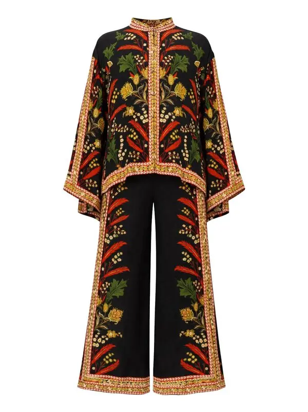 RAISHMA Reyna Floral Print Shirt - Black/green/red/yellow