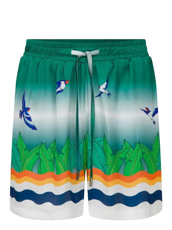 JE TE VEUX Wave Print Drawstring Shorts - Green