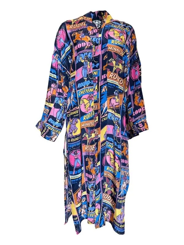 ANY OLD IRON Printed Viscose Duster - Black/blue