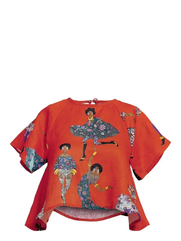 A.NTY STORY Lady Zuri Afro Chintz Linen Top - Red