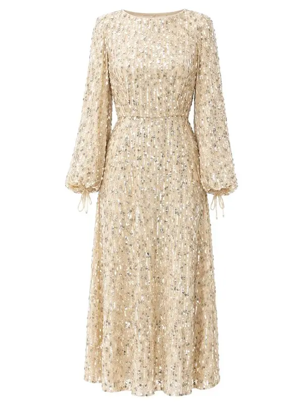 EXQUISE Sequin Detailed Midi Anatole Dress - Beige