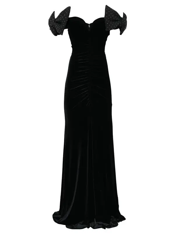 NISSA Bow-detail Velvet Maxi Dress - Black