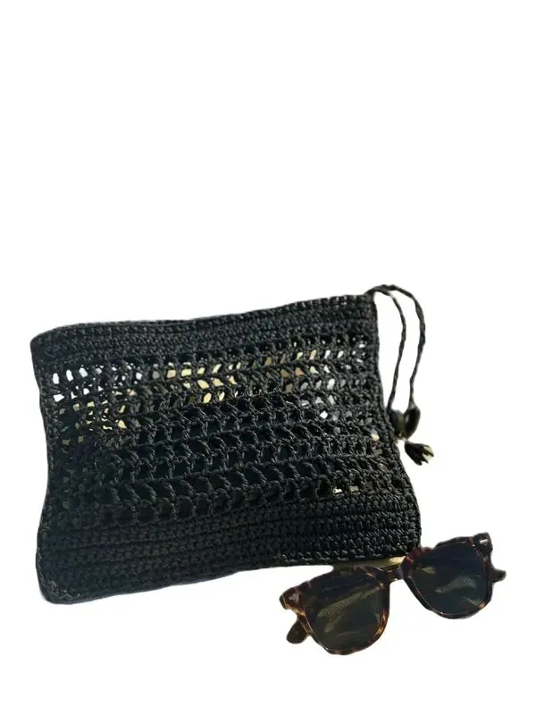 SPRINGMOONATELIER Handwoven Raffia Clutch - Black