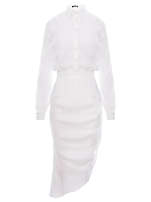 AVENUE N°29 Raglan Sleeve Shirt Dress With Side Gathering - White