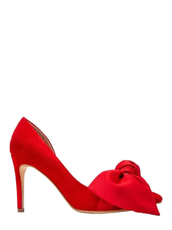 GINISSIMA Suede Stiletto With Satin Bow - Red