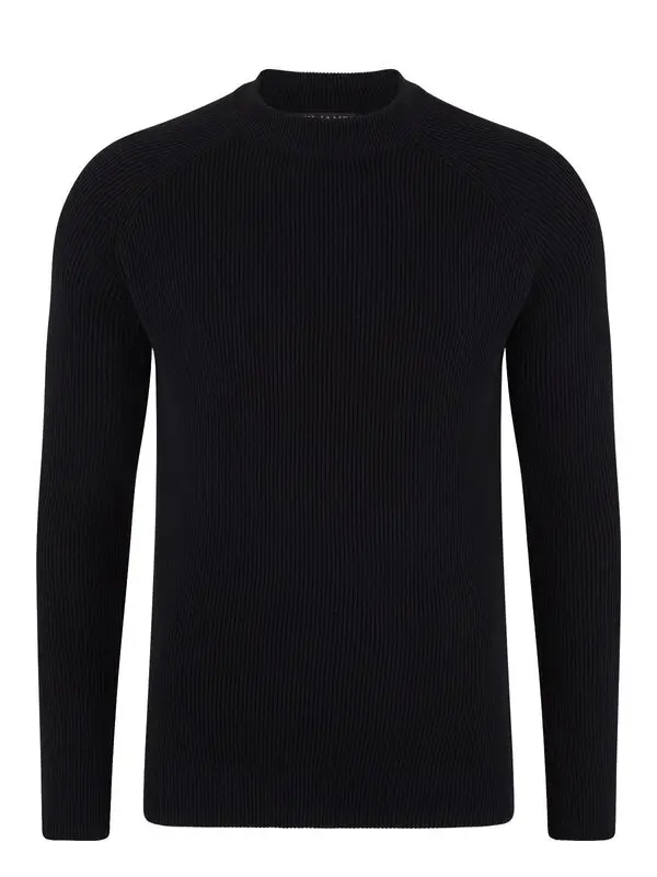 PAUL JAMES KNITWEAR Midweight Cotton Ribbed Mock Neck Jumper - Black
