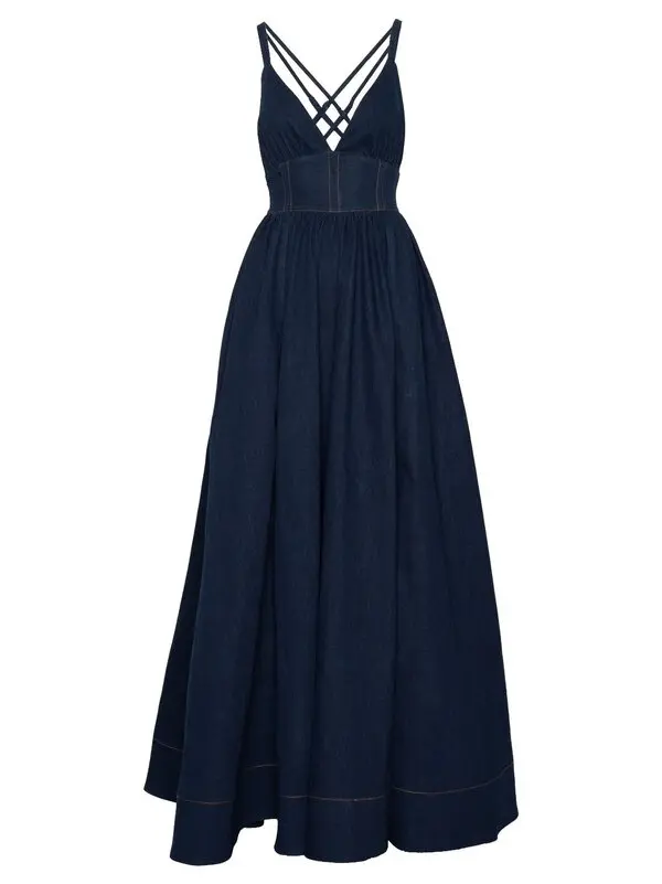 OFUURE Adele Denim Maxi Dress - Blue