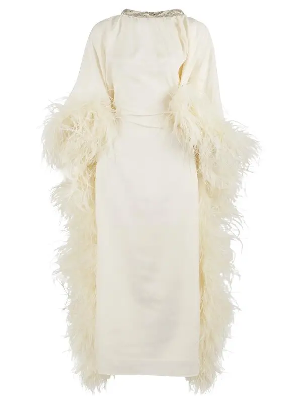 VKO - V KARLA ONOCHIE Ivory Feather Kaftan Maxi Dress - White