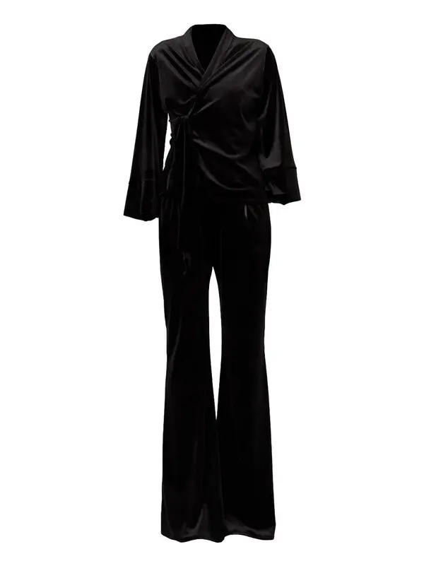 LIA ARAM Draped Velvet Two-piece Suit - Black