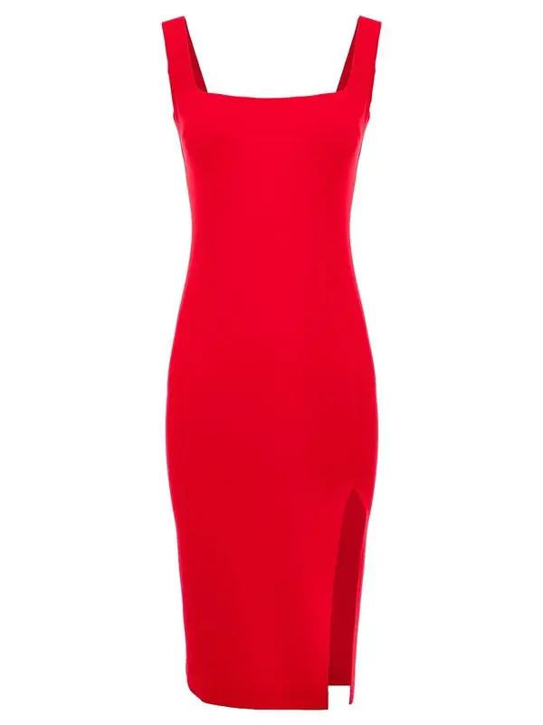 ROSERRY Kensington Zipped Jersey Midi Dress With Front Slit - Red