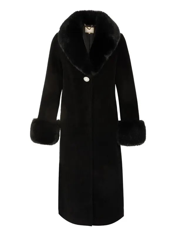 SANTINNI Sunset Boulevard Long Wool Coat With Faux Fur Collar - Black