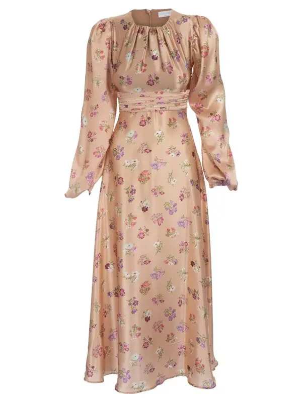 SOFIA TSERETELI Royal Sunset Floral Print Silk Gown - Gold