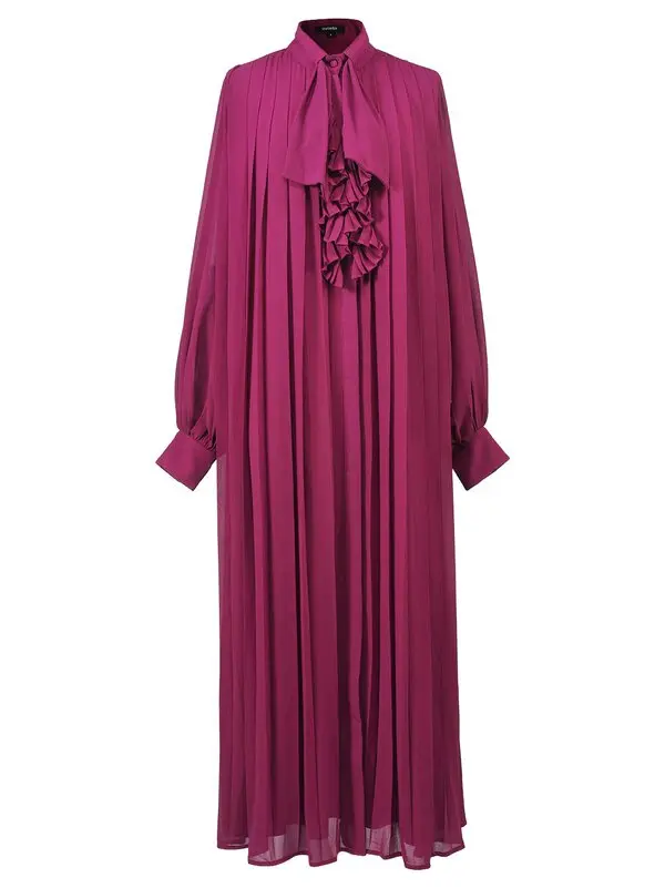 SMART AND JOY Ascot Tie Pleated Maxi Dress - Purple